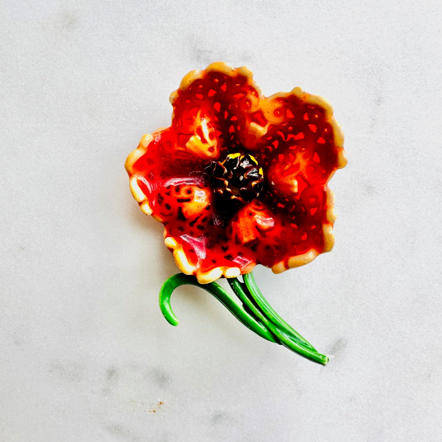 Vintage Lacey Enameled Flower Brooch | Vintage Whimsy