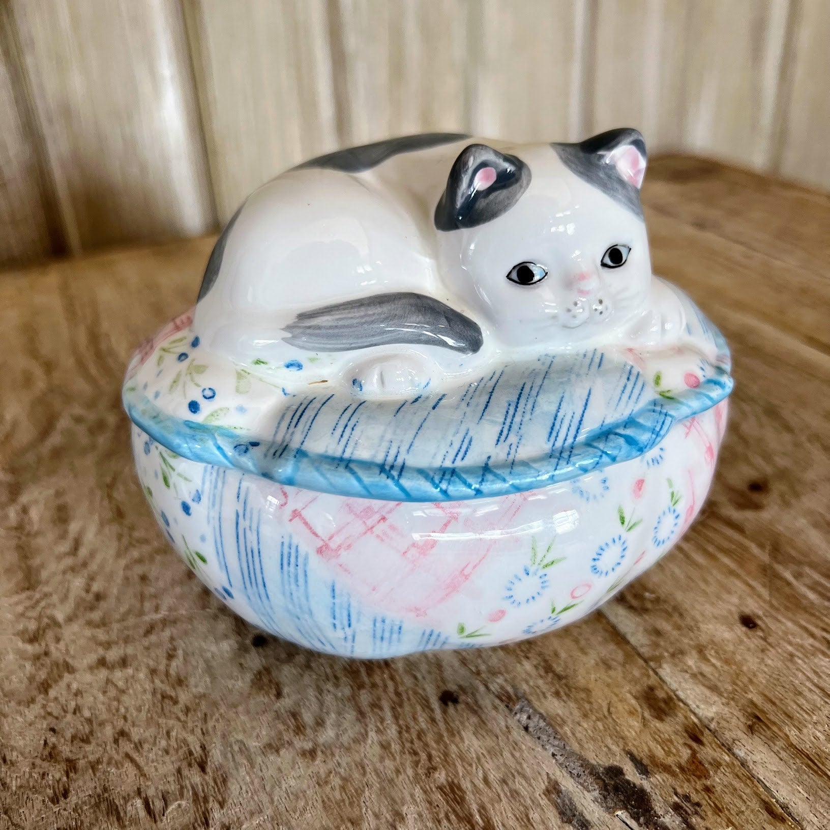 Vintage Takakaski Patchwork Cat Trinket Box | Vintage Whimsy